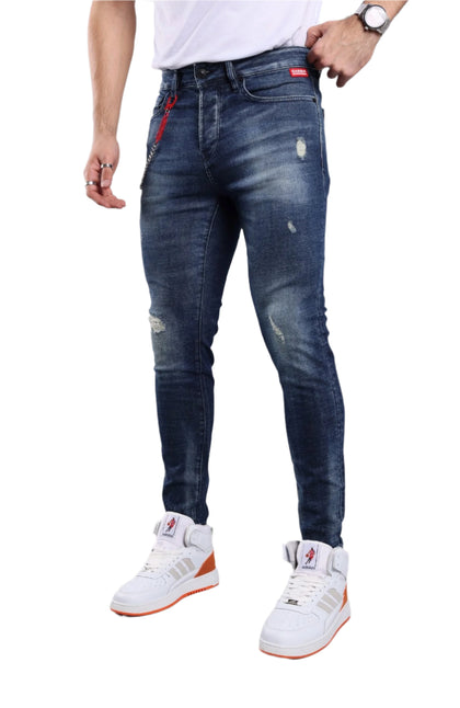 GABBIA Denim Super Slim Fit Blue Ripped Casual Denim Jeans - BOSSINI SA