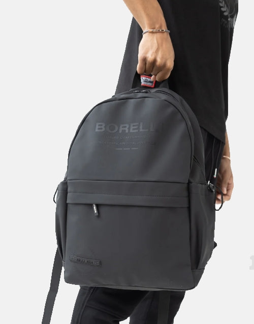 Borelli Black Alberto Rubberised Skin Touch PU Backpack