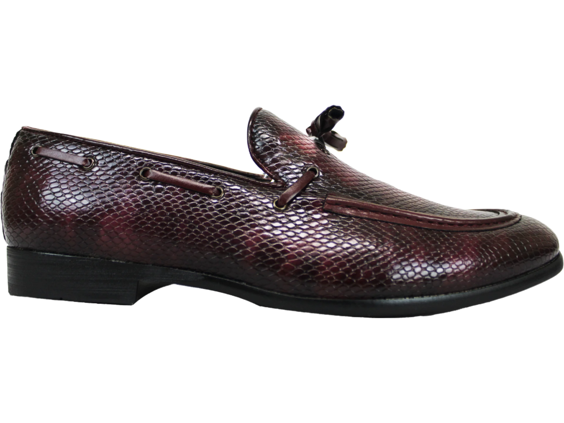 P CROUCH Ox Blood Croc Tassle Moccasin